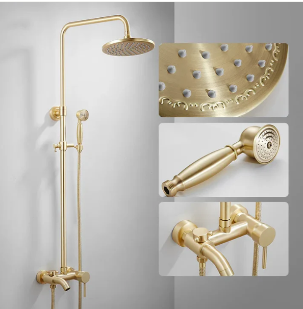 Brushed gold exposed shower system – charleskitchenandbathroom